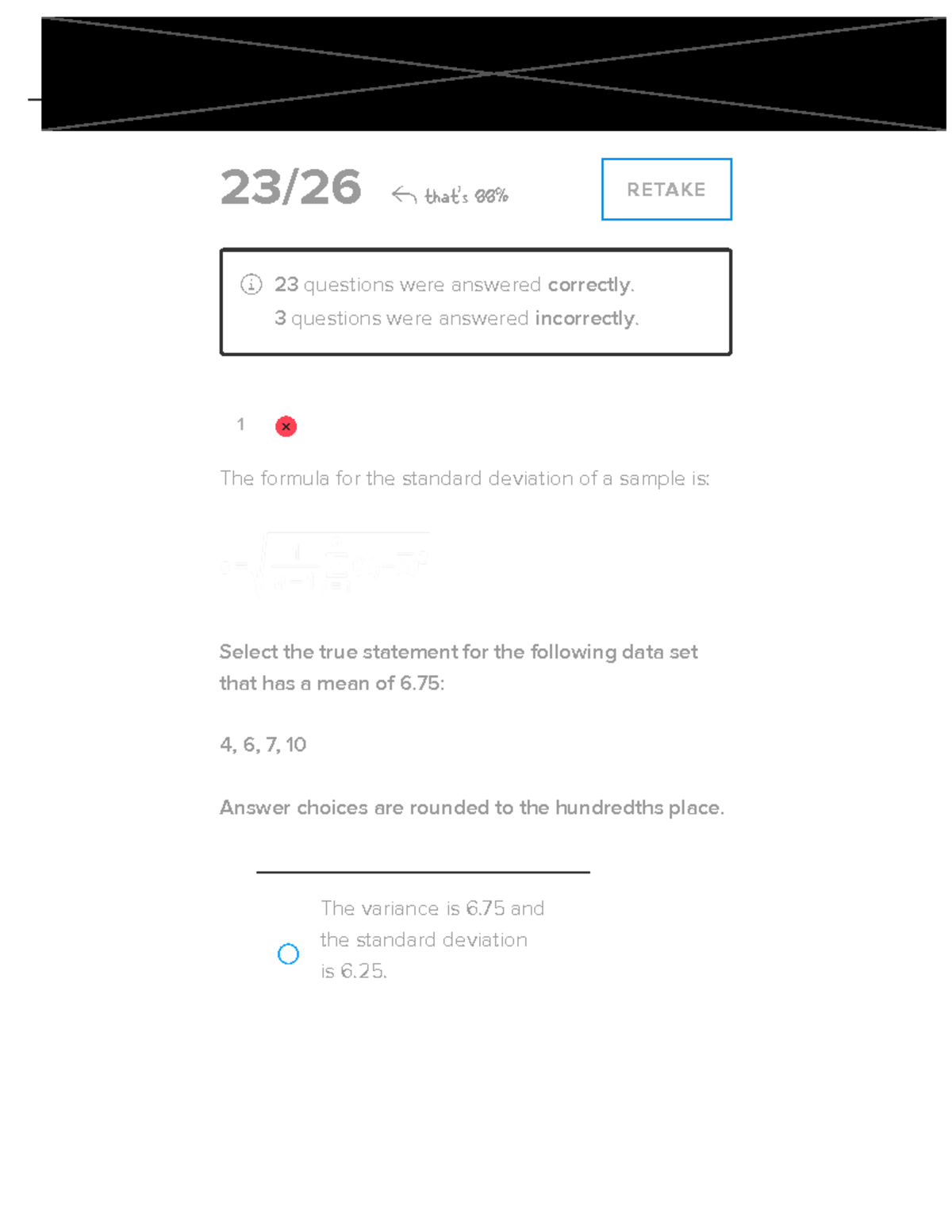 Unit 2 milestone 2 introduction to statistics - 1 23 / 26! that's 88% ...