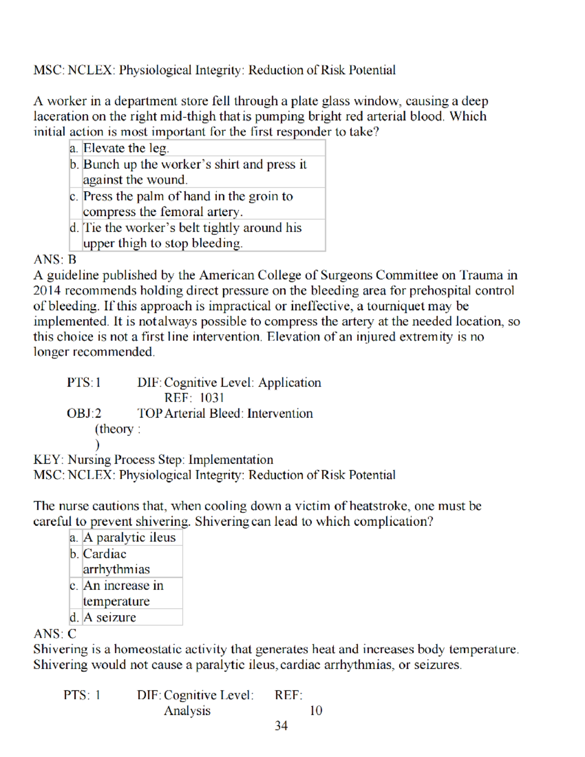 MSC: NCLEX: Physiological Integrity - Risk Reduction Strategies - Studocu