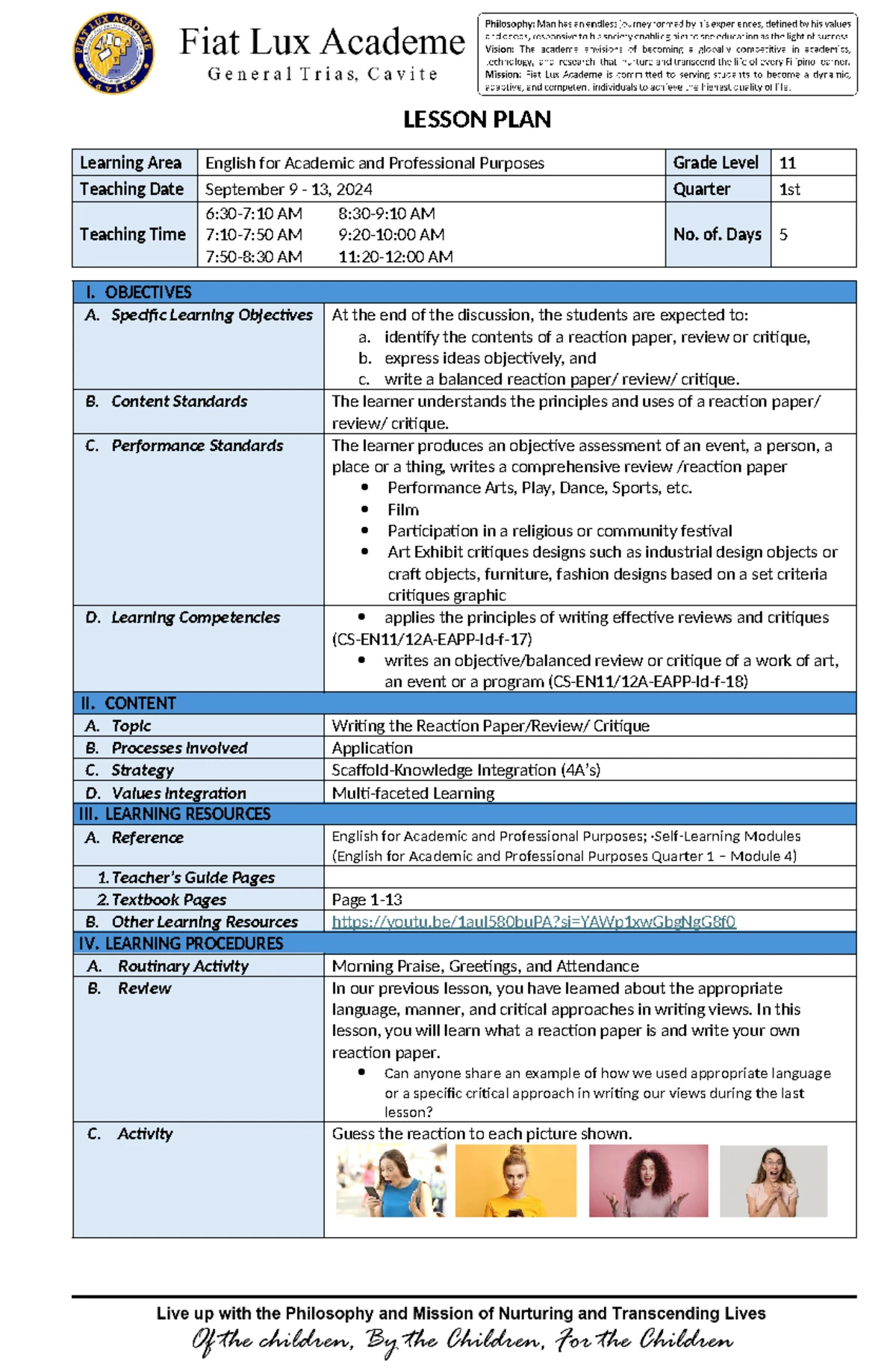 Semi-Detailed Lesson Plan: Synthesizing Information in ENGLISH 8 - Studocu