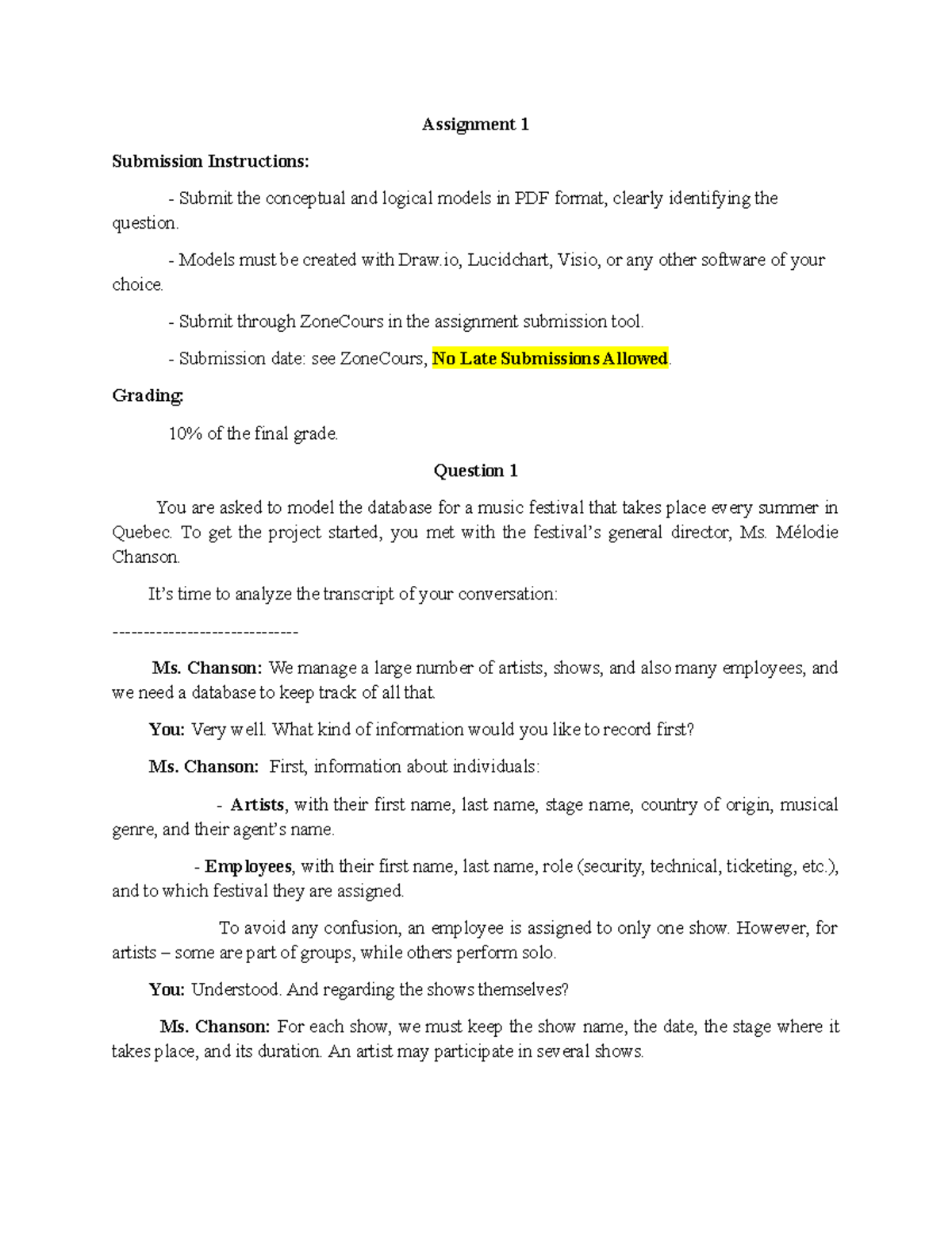 Assignment 1: Database Modeling for Music Festival - Conceptual ...
