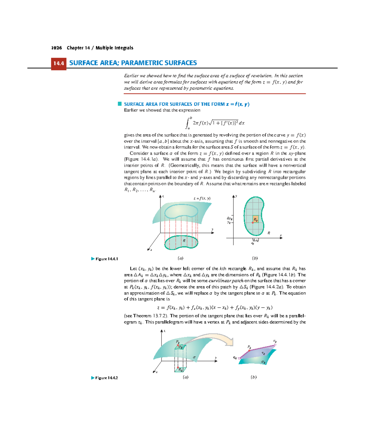 Chapter 14.4: Surface Area of Parametric Surfaces in Multiple Integrals ...