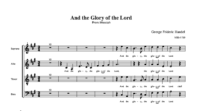 Handel: And the Glory of the Lord - Soprano, Alto, Tenor, Bass - Studocu