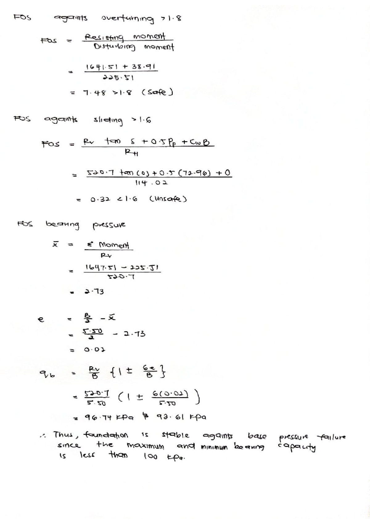 FOS Analysis for Structural Stability: Exercise Document - Studocu