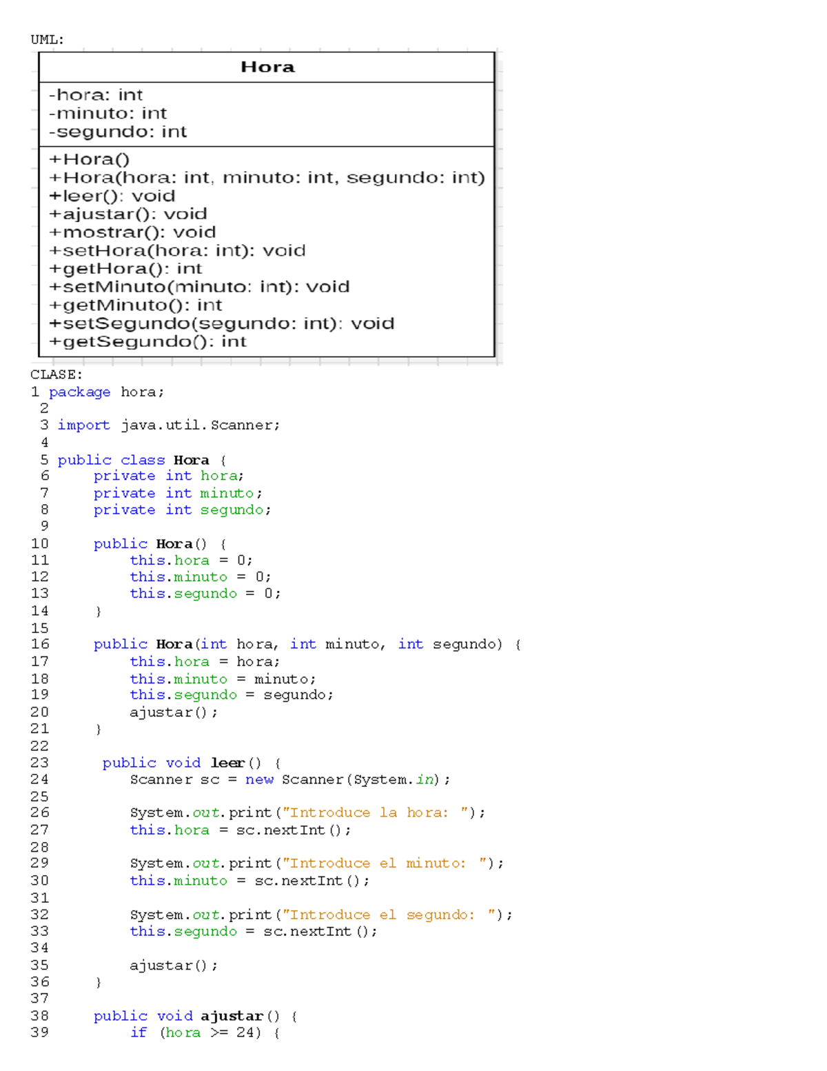 UML: Clase 1 - Implementación de la Clase Hora en Java - Studocu
