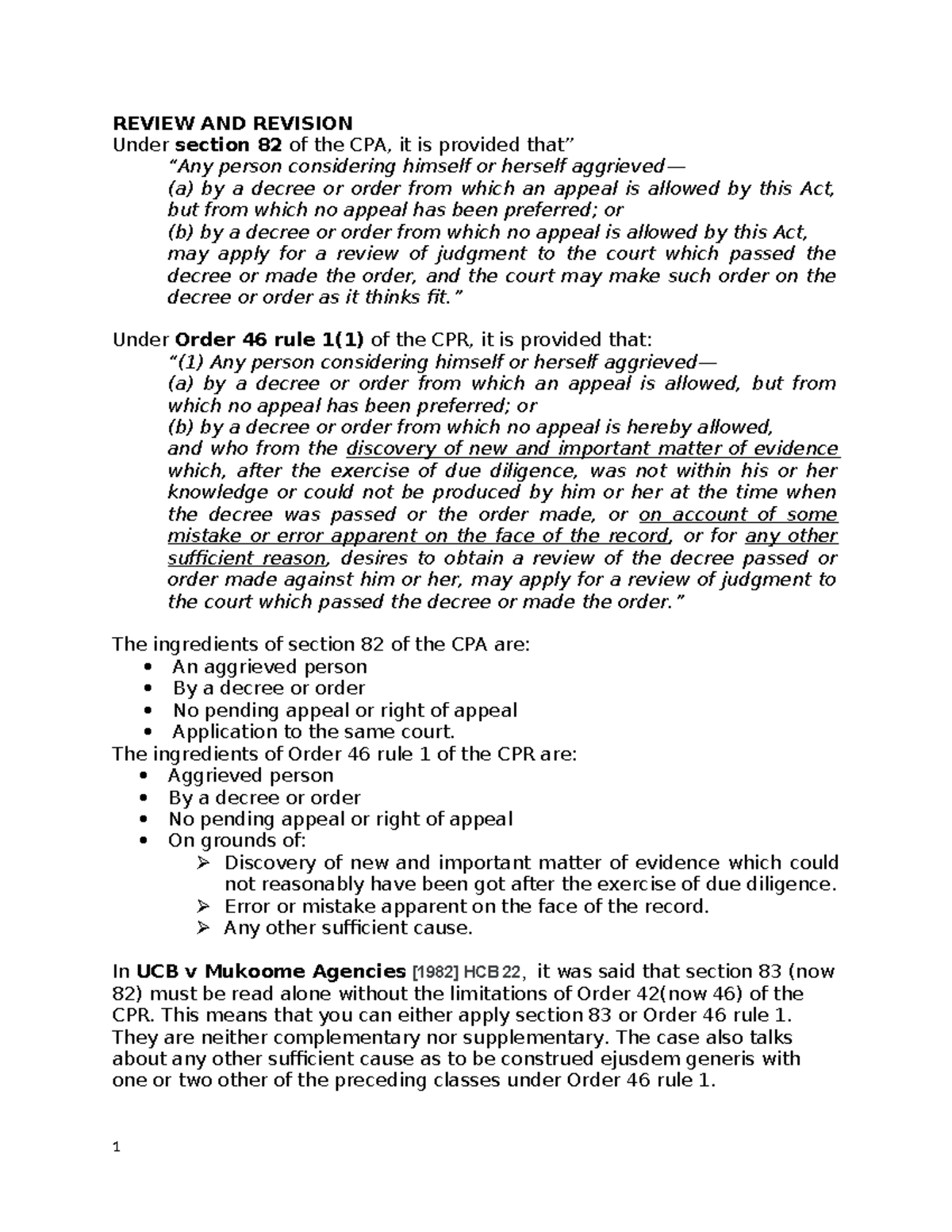Civil Procedure Review & Revision: Insights on Sections 82 & 46 - Studocu