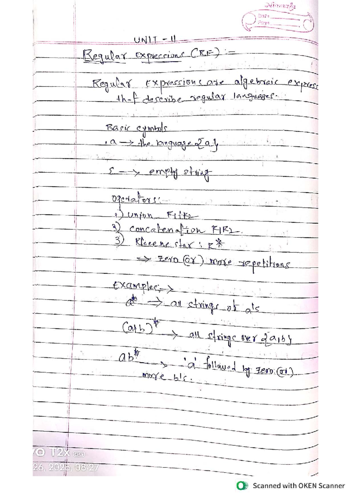 ATCD-2 Regular Expressions and Grammar Derivations Notes - Studocu