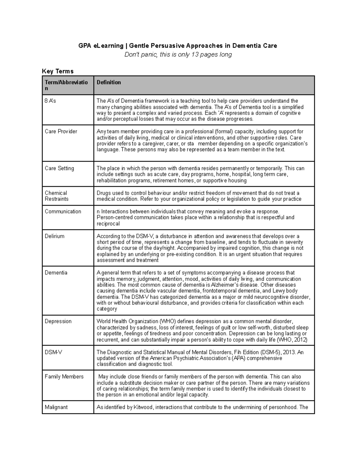 GPA eLearning Notes on Gentle Persuasive Approaches in Dementia Care ...