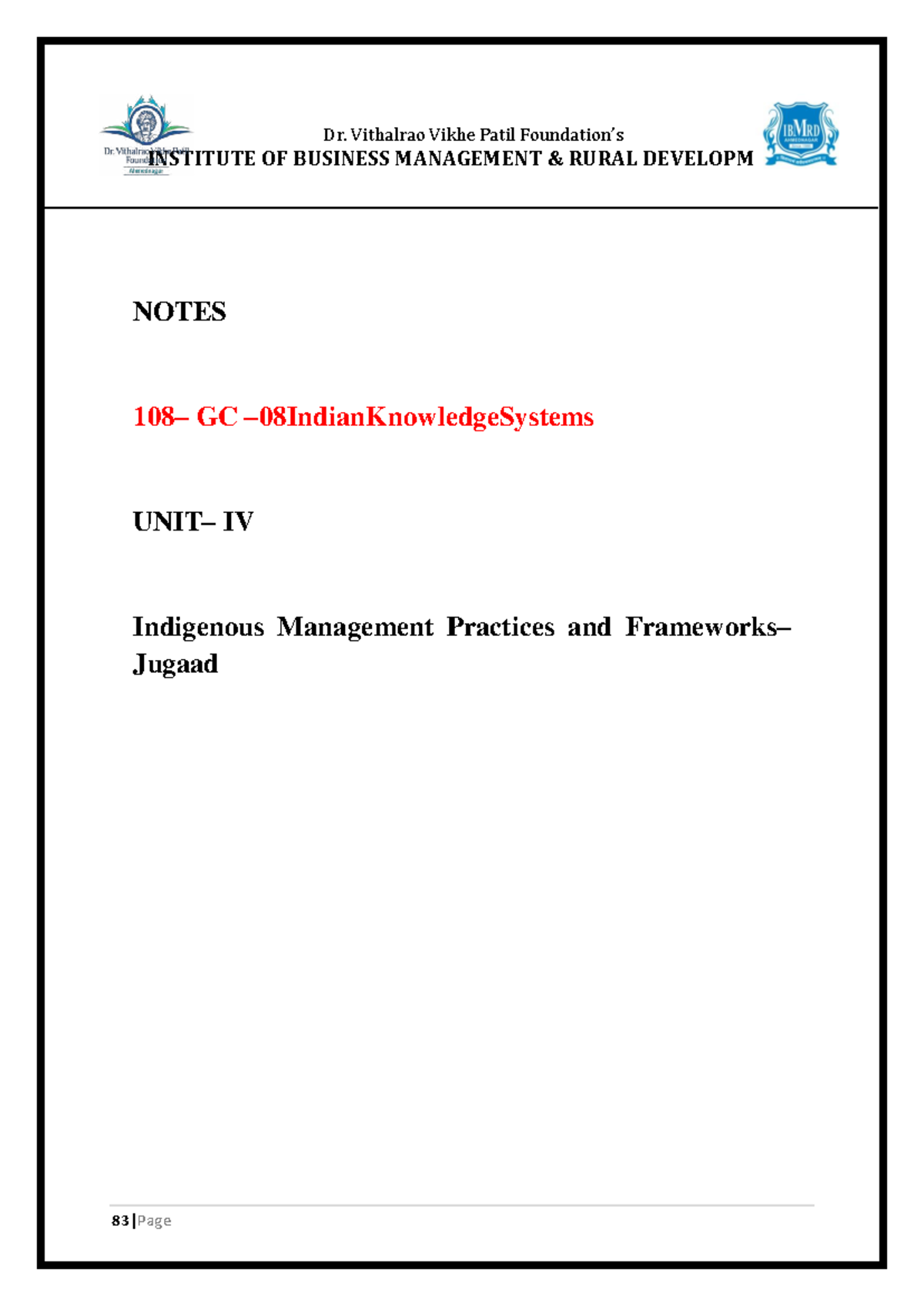 GC IV Indigenous Management Practices: Jugaad Innovation Insights - Studocu