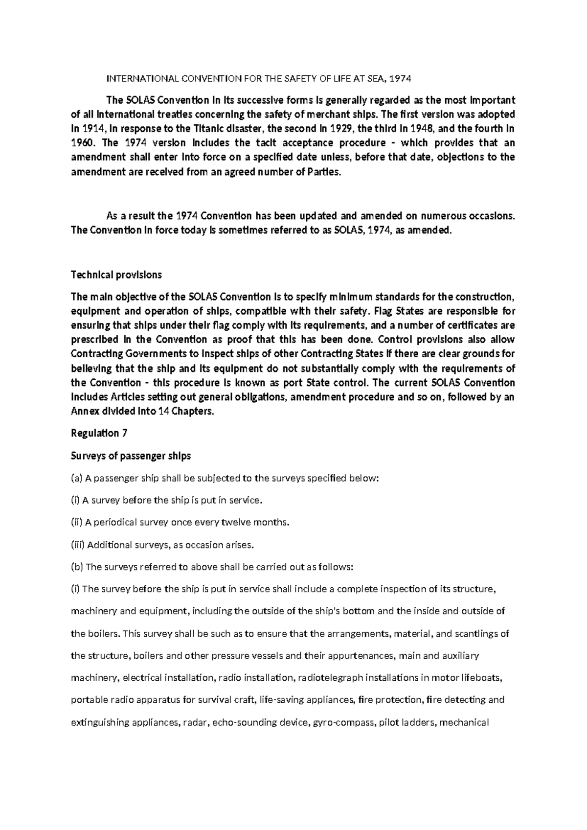 International Convention for the Safety of Life at Sea (SOLAS 1974 ...