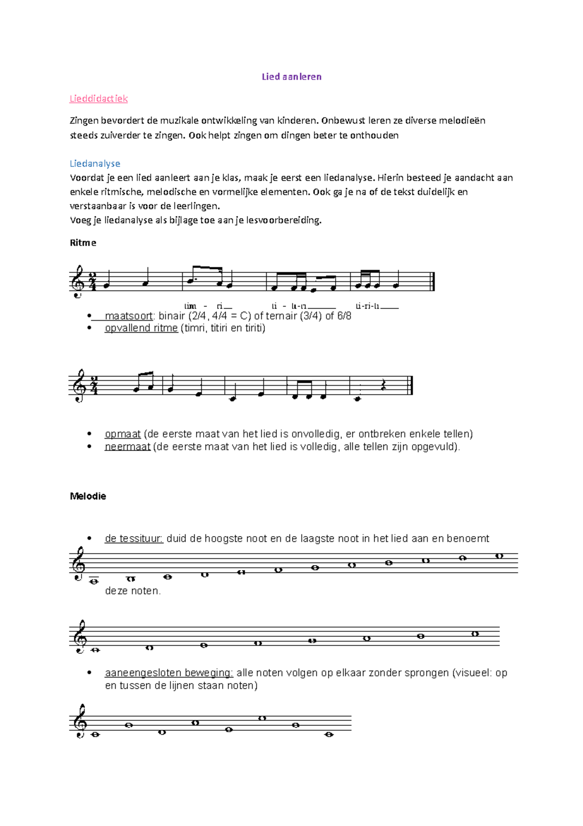 Muzikale Vorming: Lied Aanleren - Samenvatting en Didactiek - Studocu