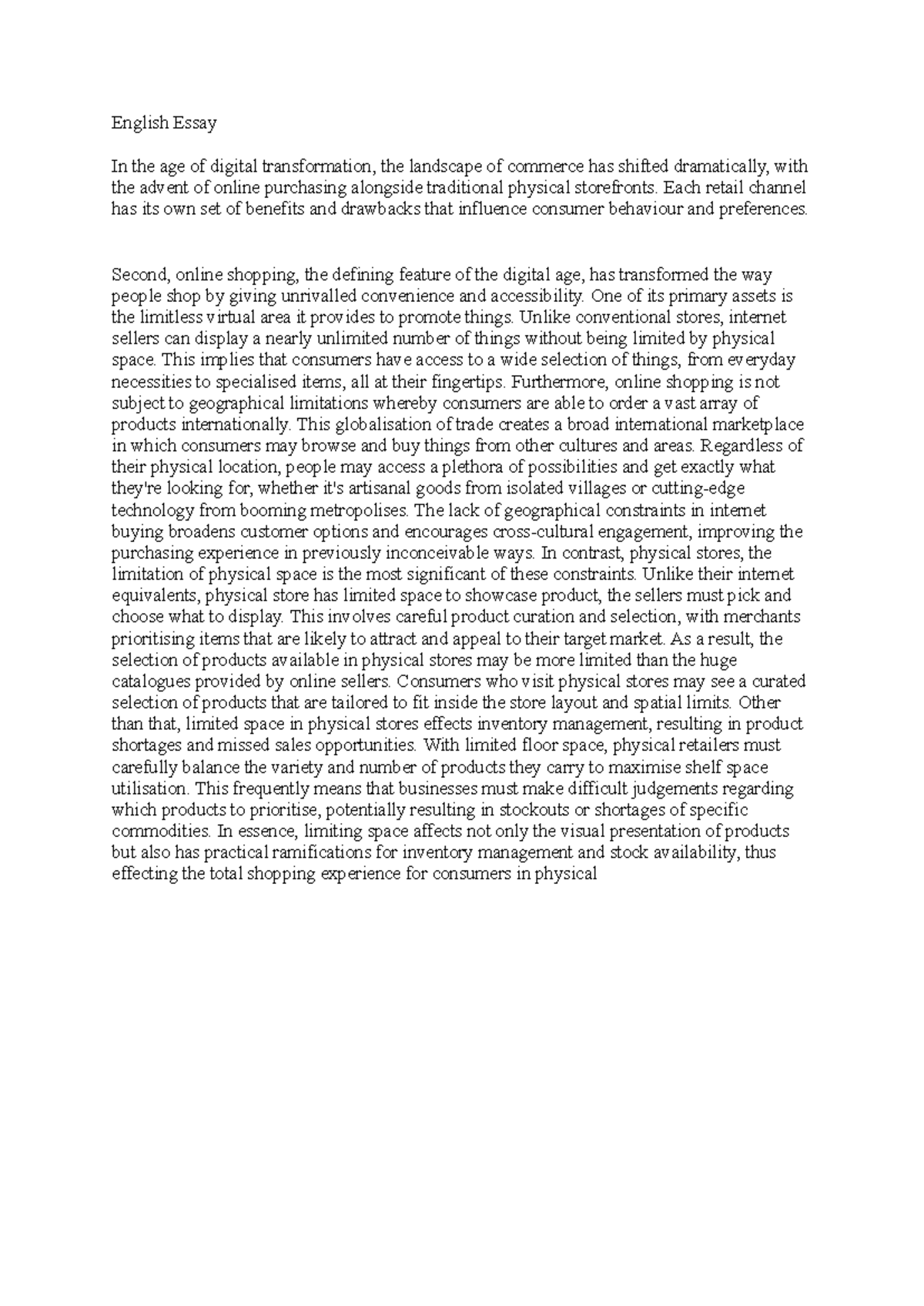 English Essay - English Essay In the age of digital transformation, the ...