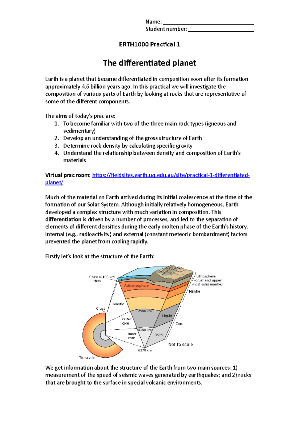 ERTH1000 Practical 1 paper - Name: Student number: ERTH1000 Practical 1 ...