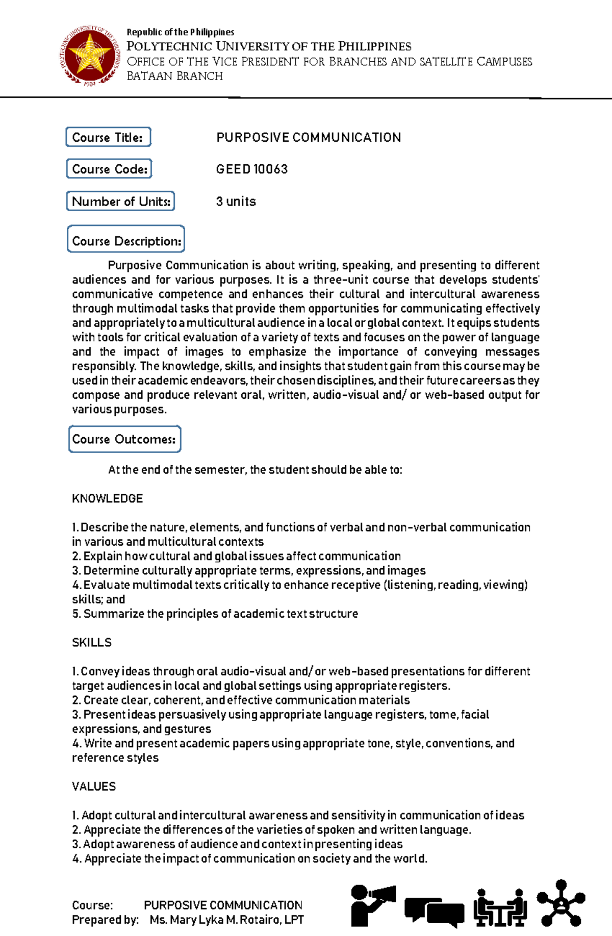 Pdfcoffee - purposive communication - Course: PURPOSIVE COMMUNICATION POLYTECHNIC UNIVERSITY OF ...