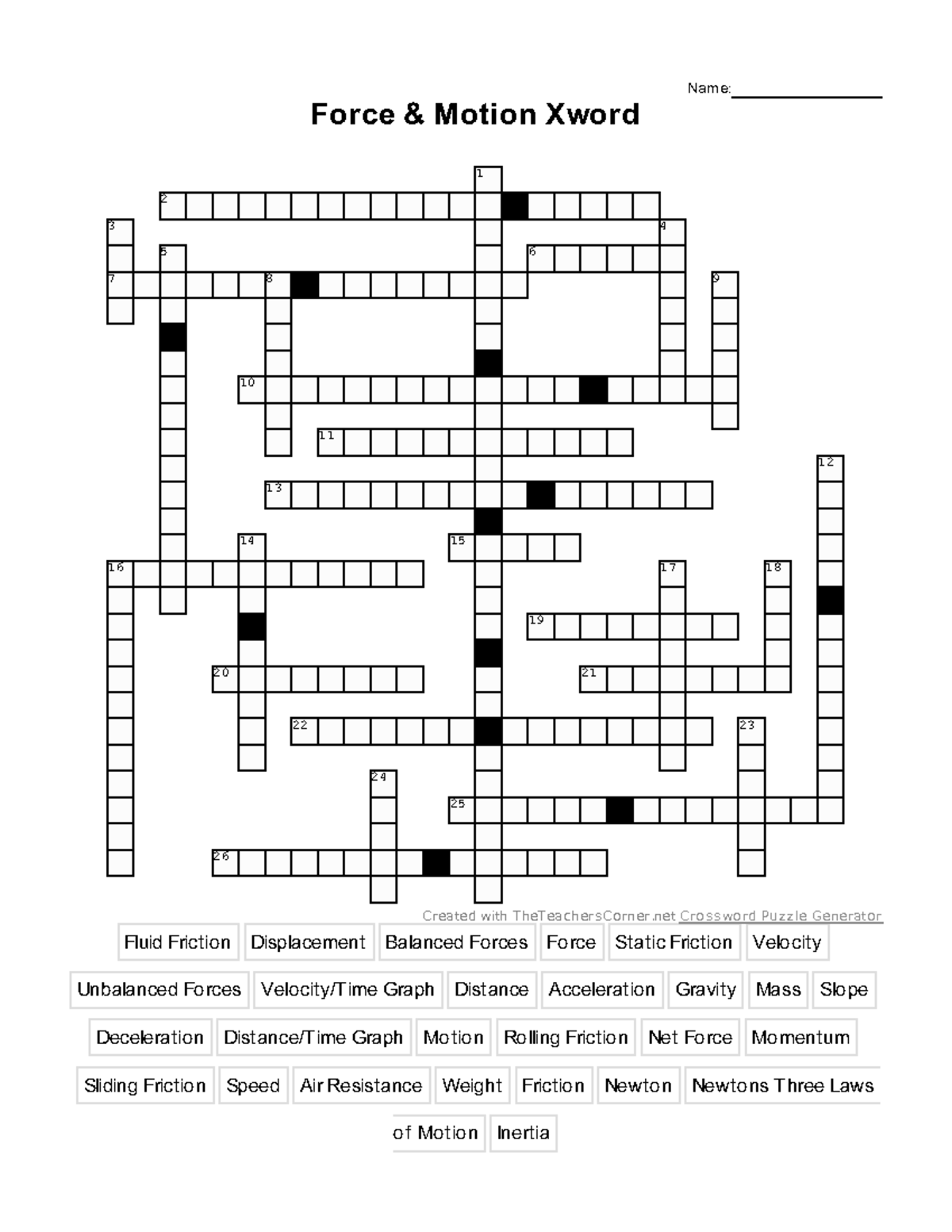 Vocabulary Review Crossword Puzzle for Force Motion S 8P3-1 - Studocu
