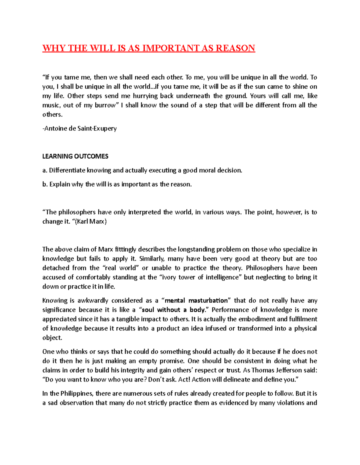 The Interdependence of Will and Reason in Moral Decision-Making - Studocu