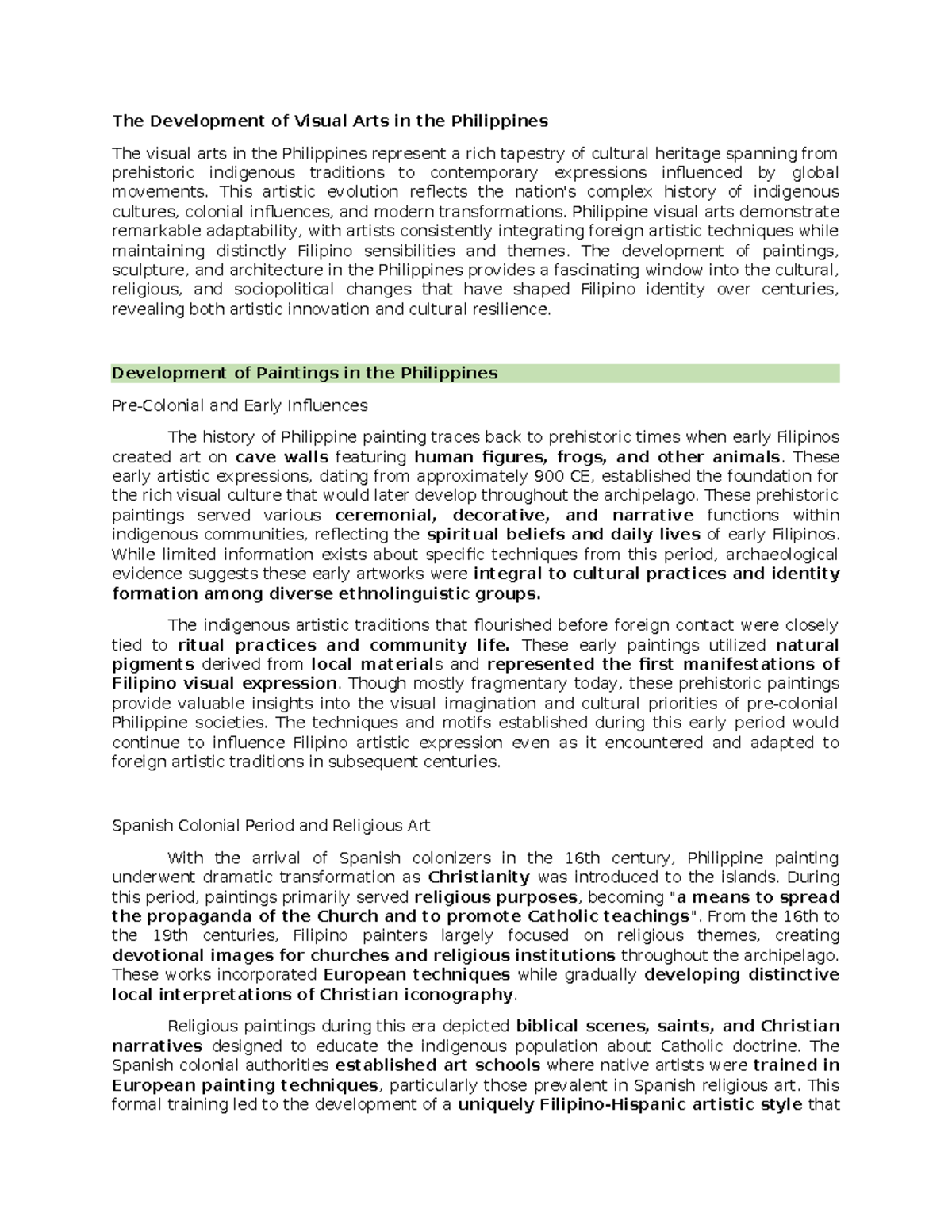 Visual Arts Development in the Philippines: Historical Insights - Studocu