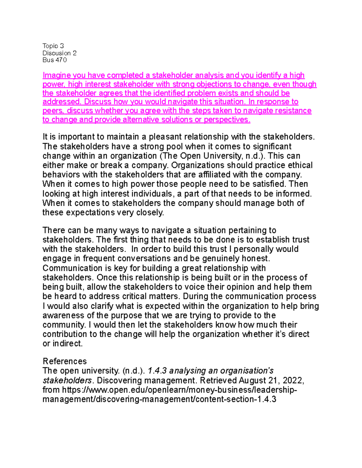 T3-DQ2- BUS 470 - Discussion on the topic week - Topic 3 Discusion 2 ...