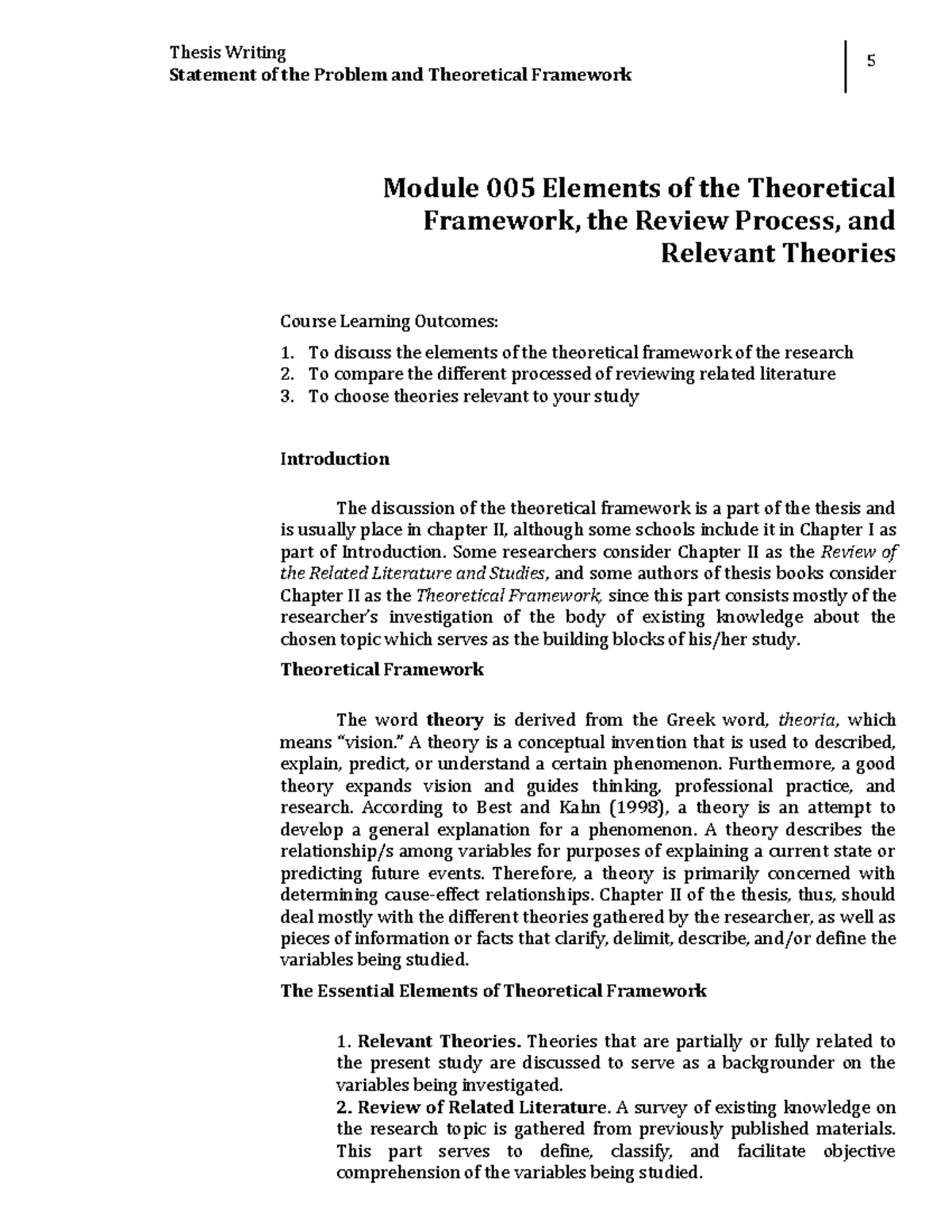 Thesis Writing: Theoretical Framework & Review Process (Module 005 ...
