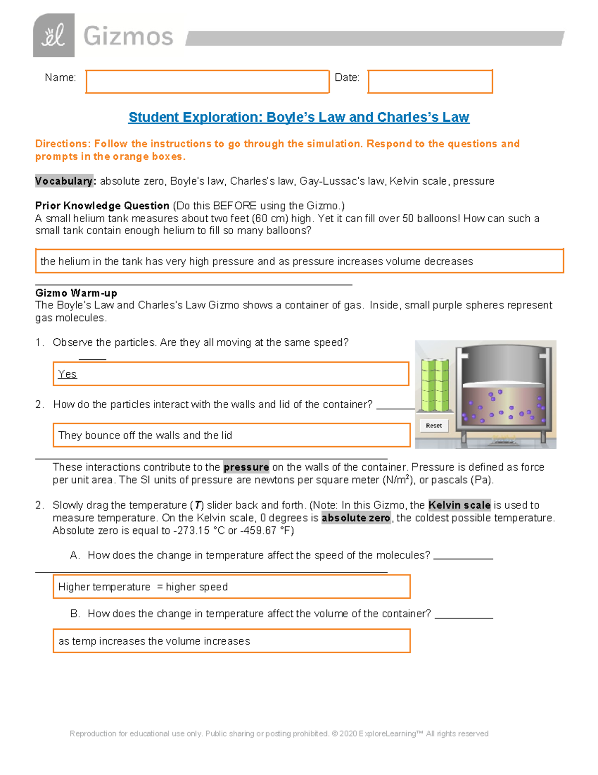 Boyle's and Charles's Law Exploration - Gizmo Activity Guide - Studocu