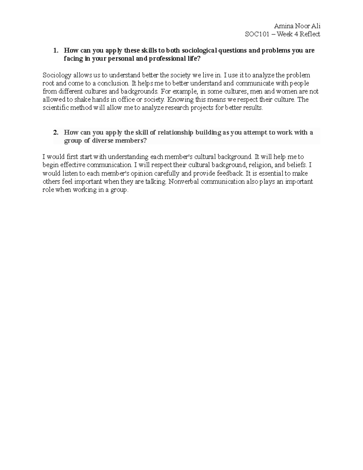 SOC101 – Week 4 Reflection: Applying Sociological Skills in Life - Studocu