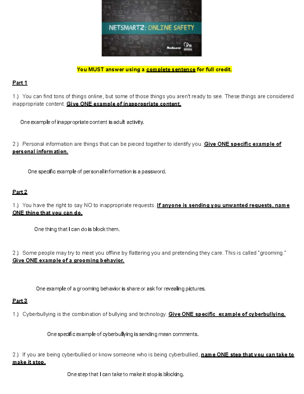 NETSMARTZ: ONLINE SAFETY TWEENS WORKSHEET - Studocu