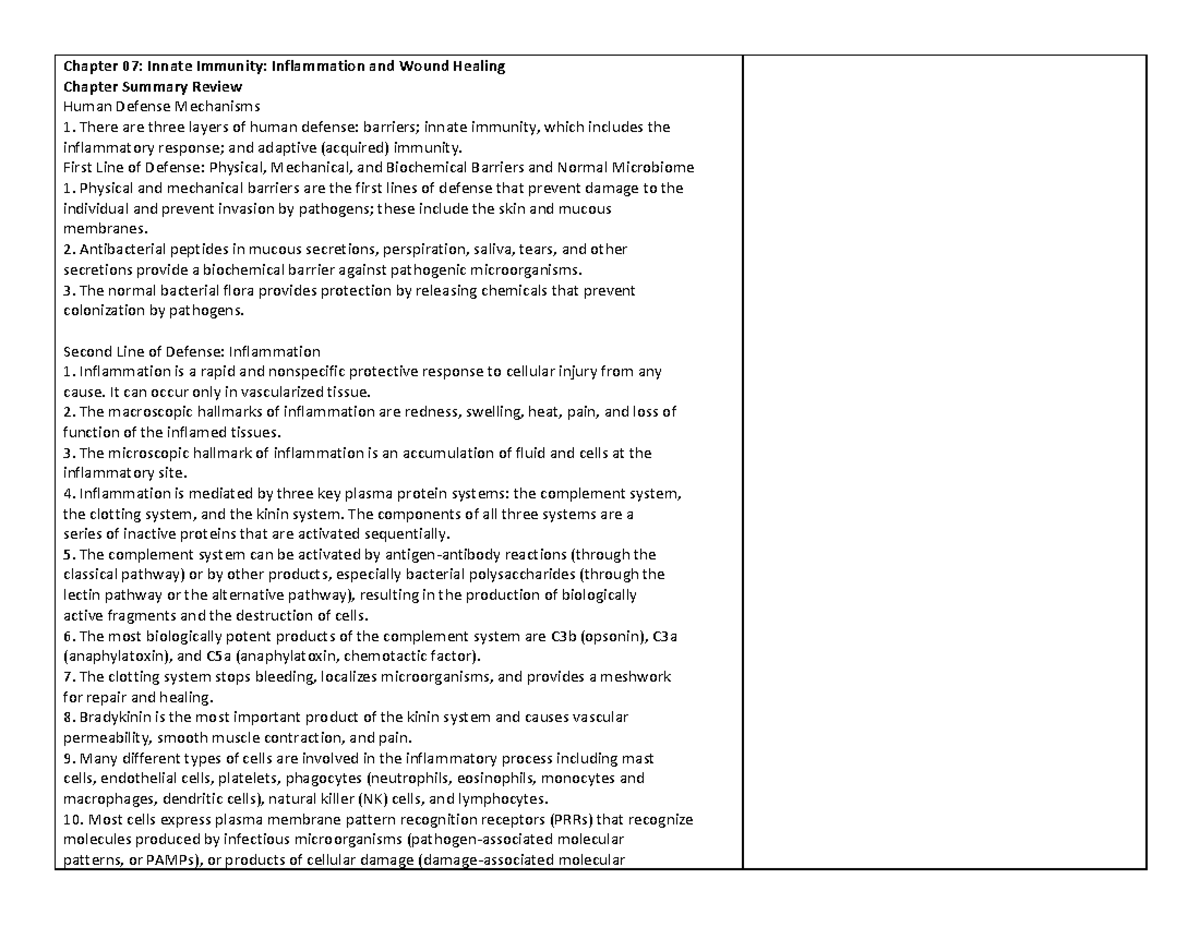 Chapter 07: Innate Immunity, Inflammation & Wound Healing Summary - Studocu