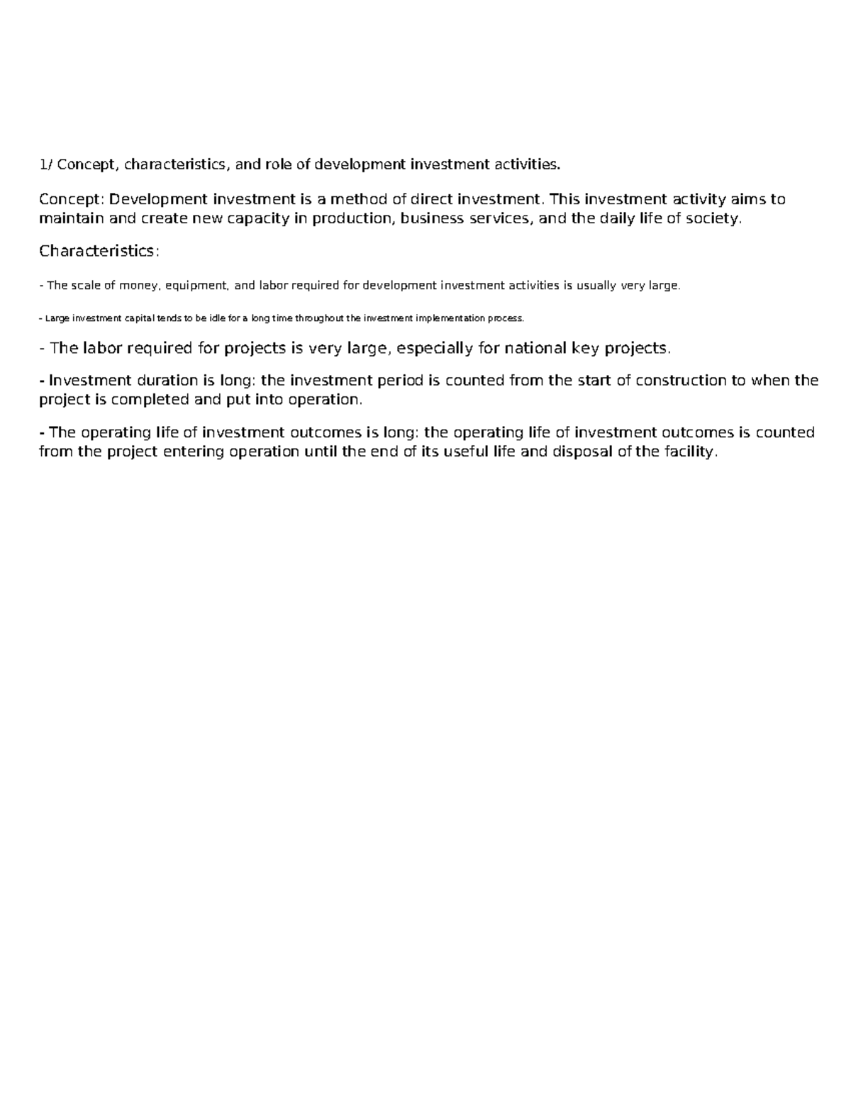 Development Investment Activities: Concepts, Characteristics, and Roles ...