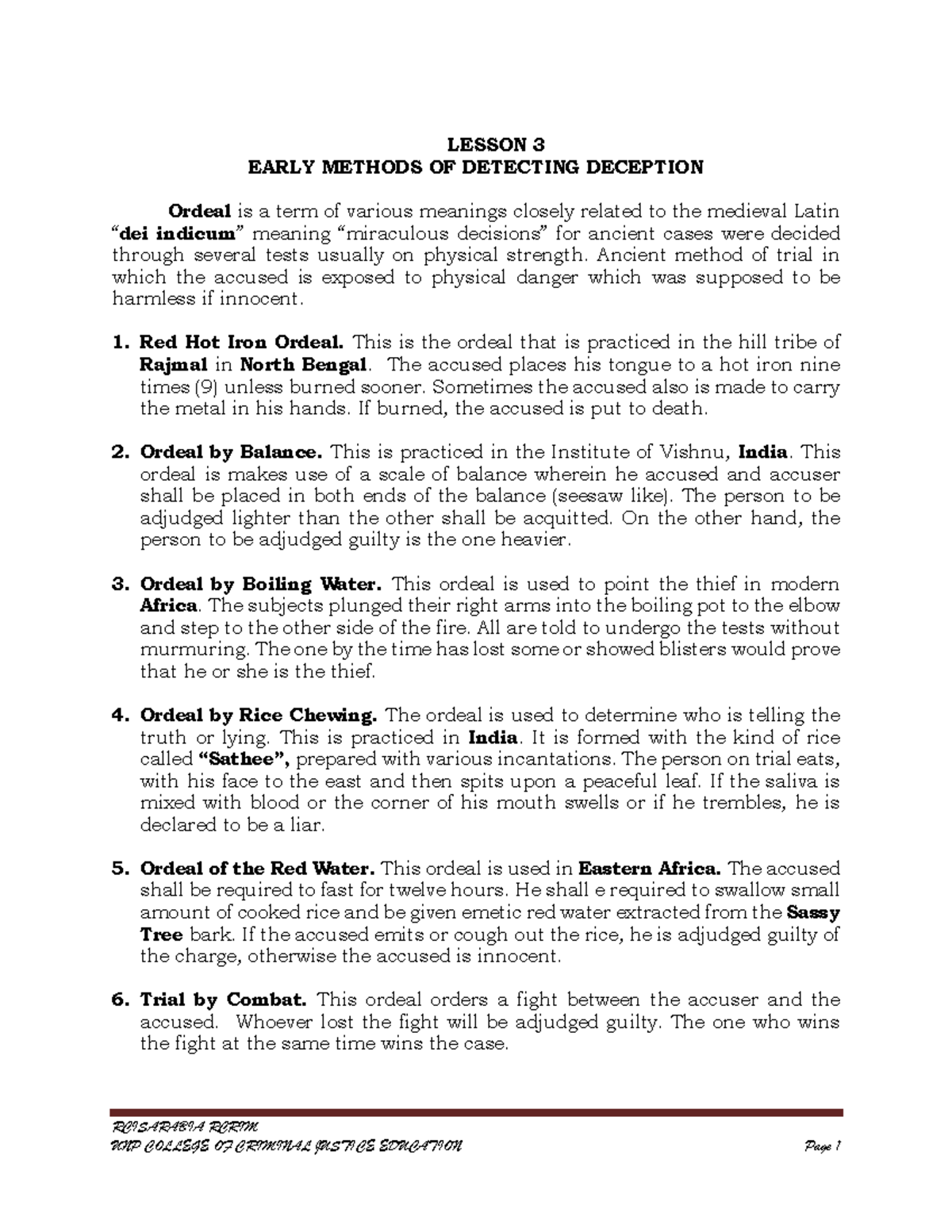 LESSON 3: ANCIENT ORDEALS FOR DETECTING DECEPTION - Studocu