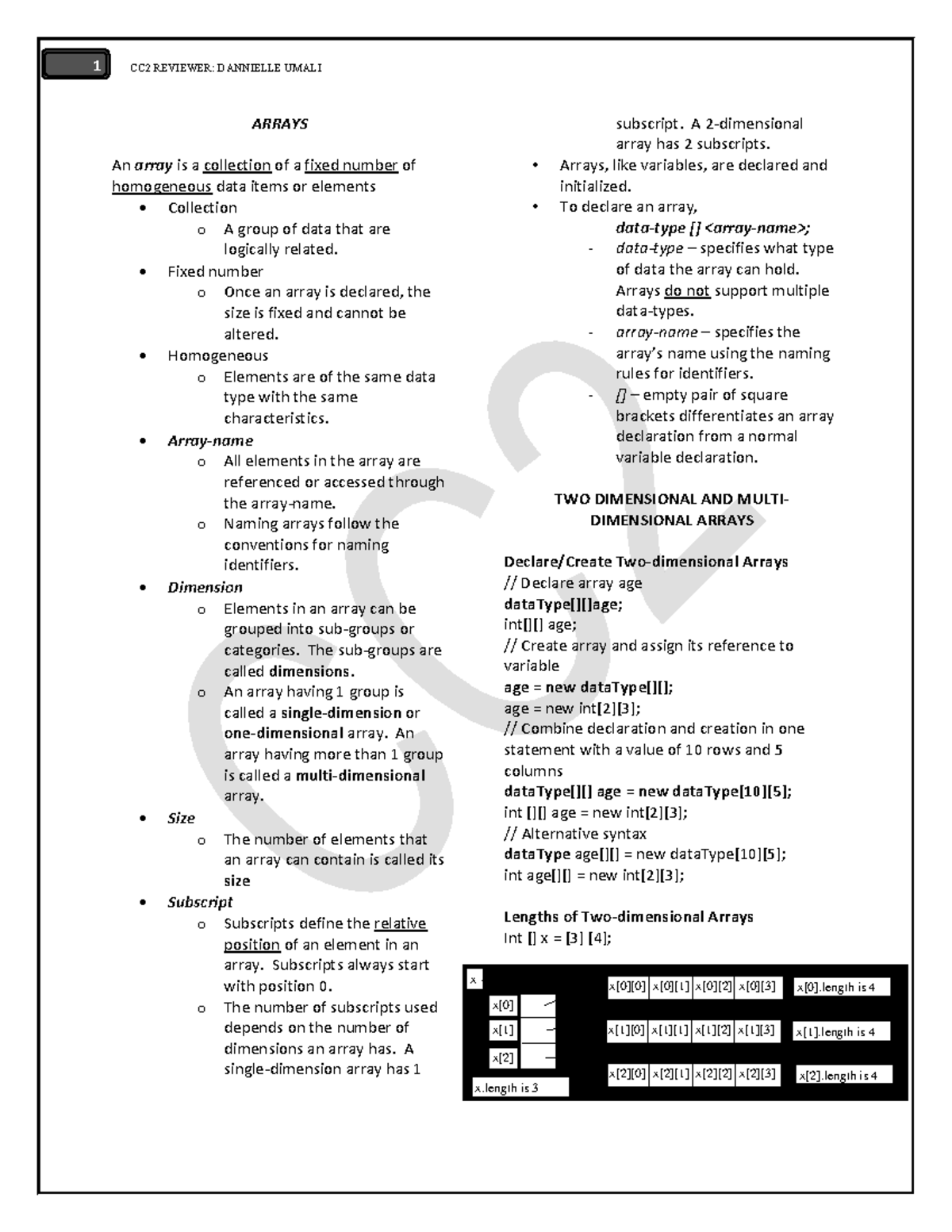CC2- Final- Reviewer - COMPUTER PROGRAMMING 1 GUIDE - ARRAYS An array is a collection of a fixed ...