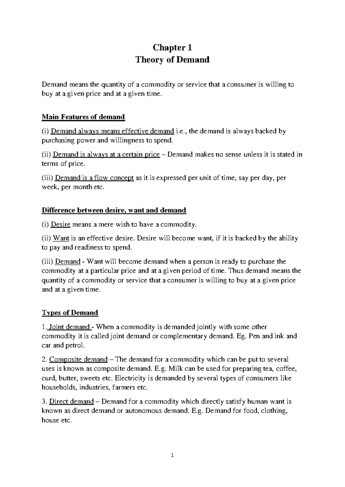 ECON 101: Chapter 1 - Theory of Demand and Its Key Concepts - Studocu