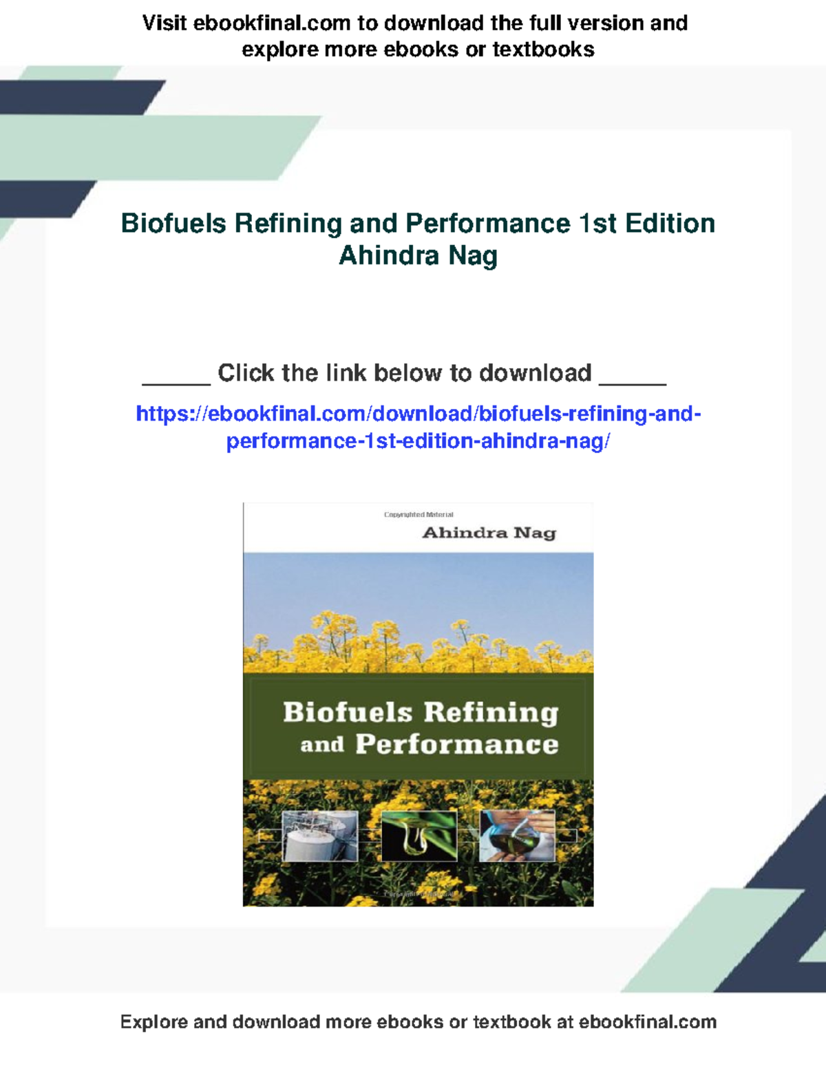 Biofuels Refining and Performance (1st Ed) by Ahindra Nag - Overview ...