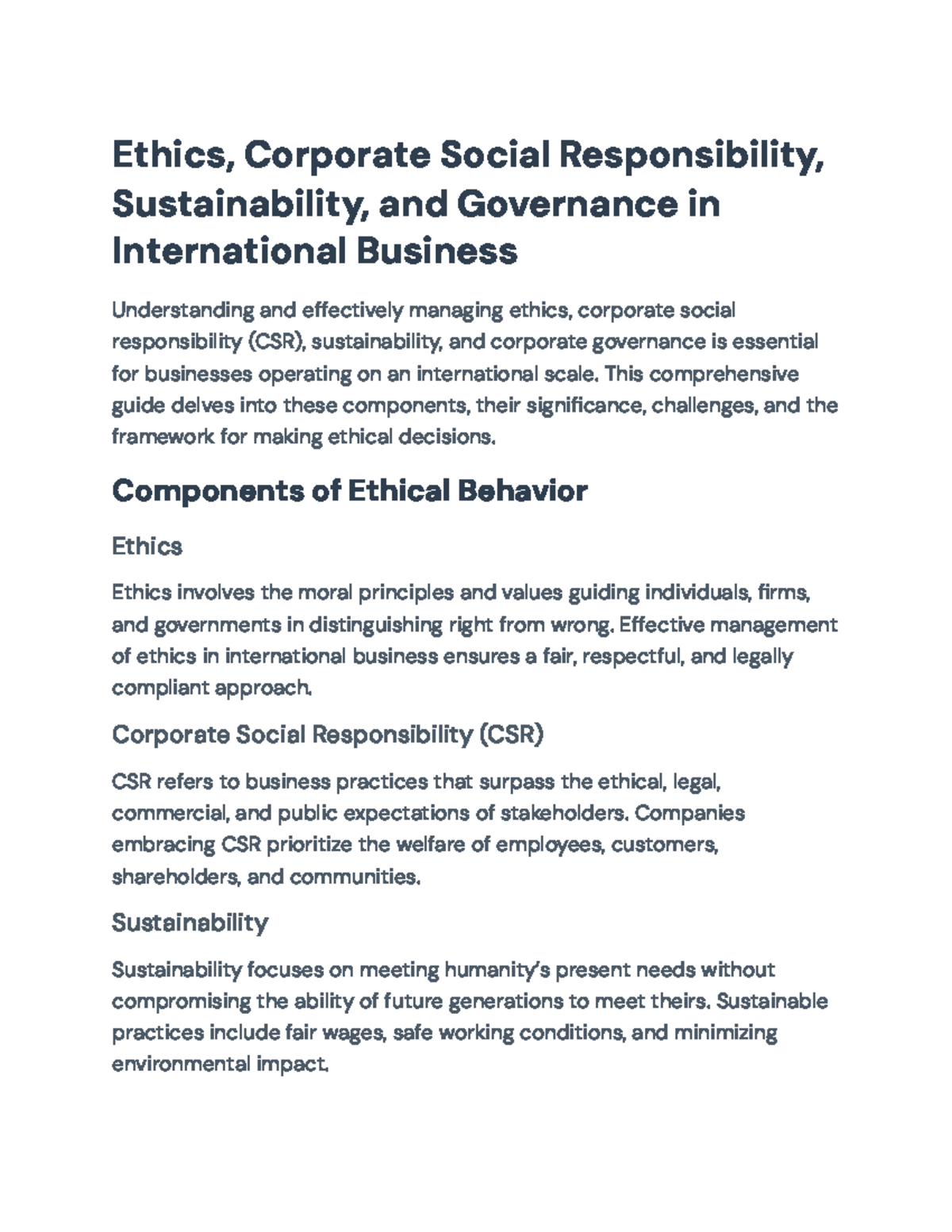 Ethics, CSR, and Sustainability in International Business: A Guide ...