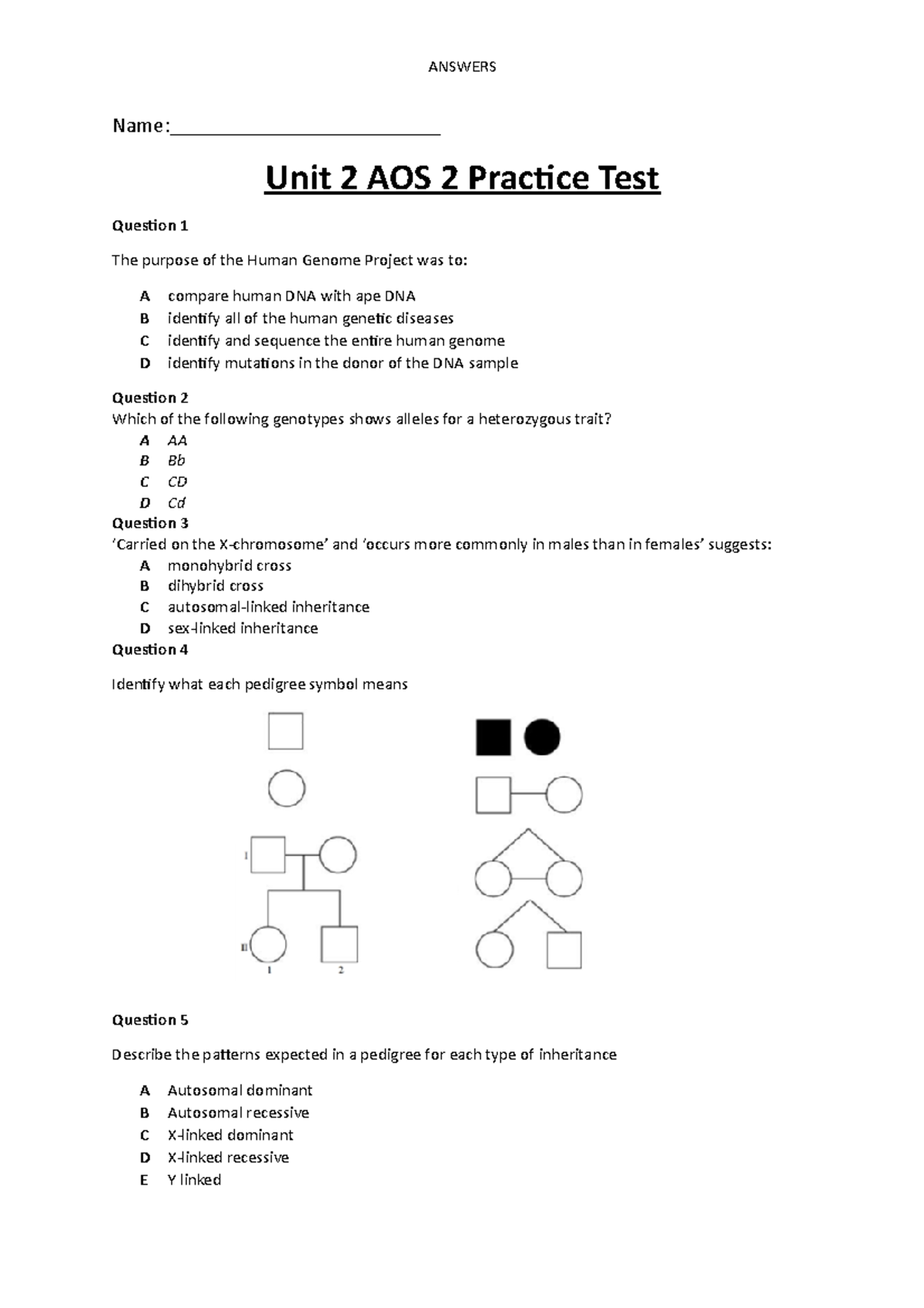 Biology Unit 2 AOS 2 Practice Test - Name ...