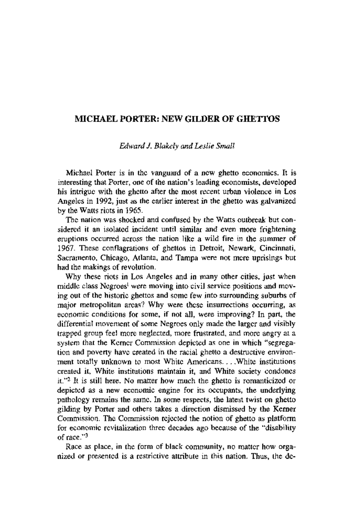 MICHAEL PORTER AND Ghetto Economics: A Critical Analysis (POL 162 ...