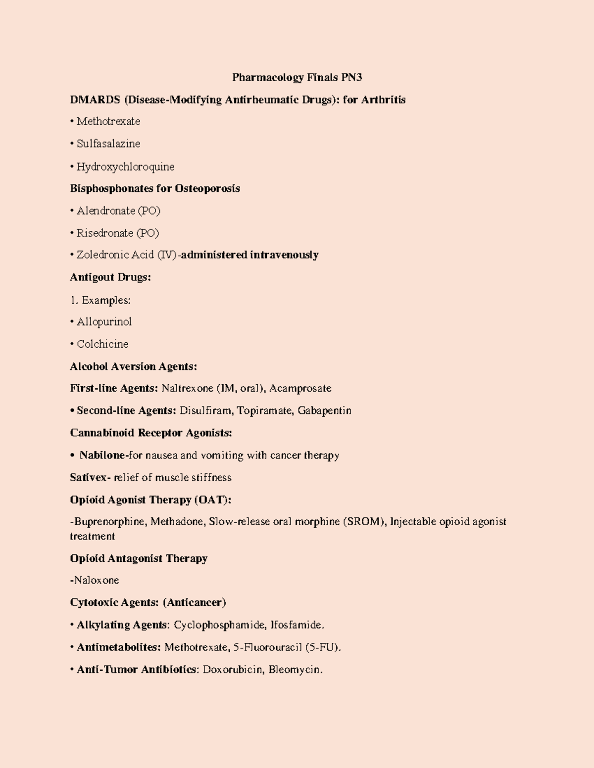 Pharma Finals Drug Card - Pharmacology Finals PN 3 DMARDS (Disease ...