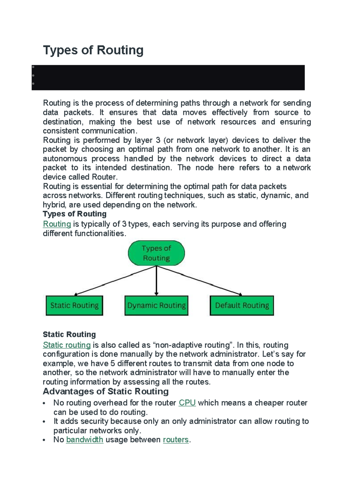 Types of Routing: Static vs Dynamic Techniques Explained - Studocu