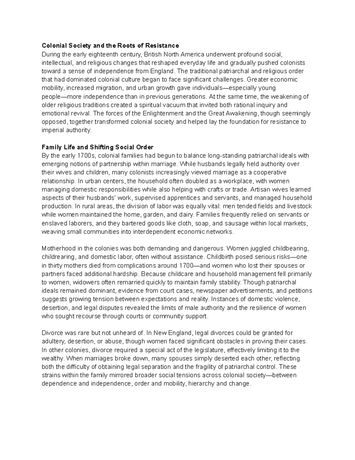 Colonial Society and Resistance in 18th Century British America - Studocu