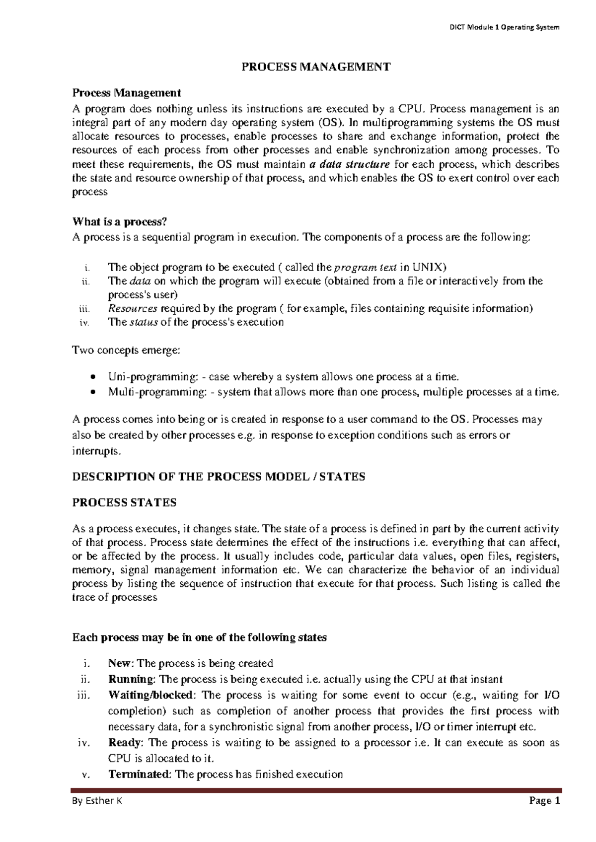 DICT Module 1: Chapter 2 - Process Management Overview - Studocu