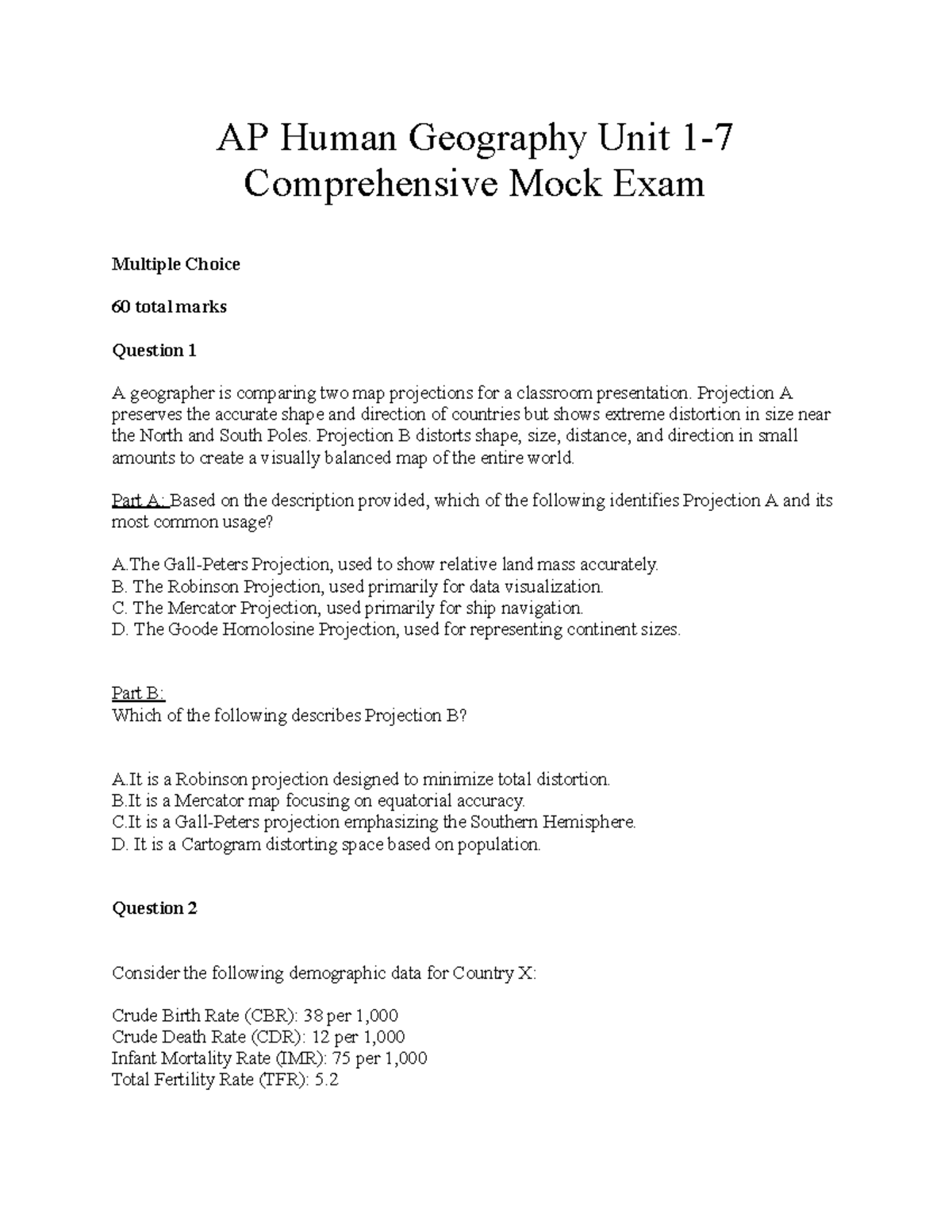 AP Human Geography Unit 1-7 Comprehensive Mock Exam - Studocu
