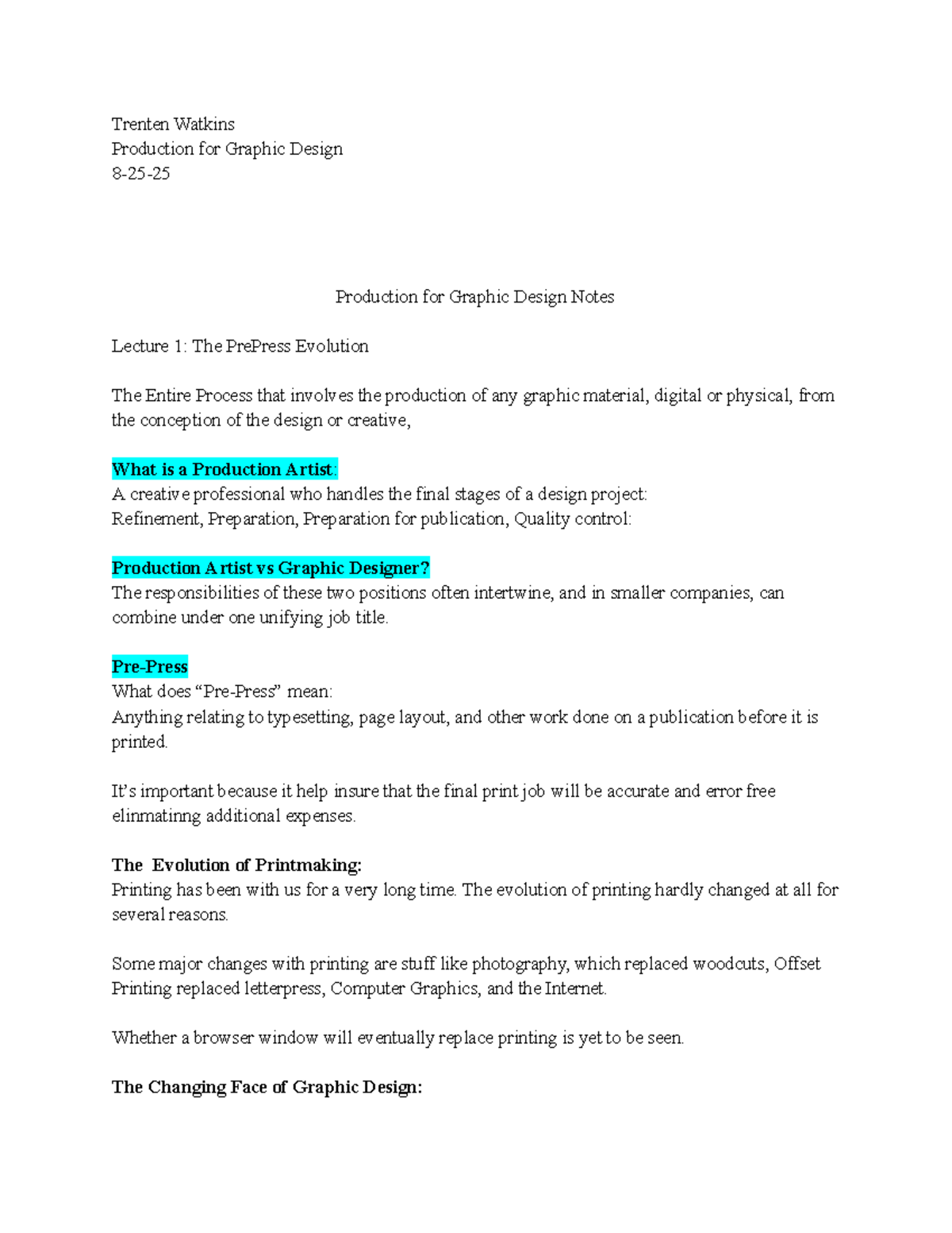 Production for Graphic Design: PrePress Evolution Lecture Notes - Studocu
