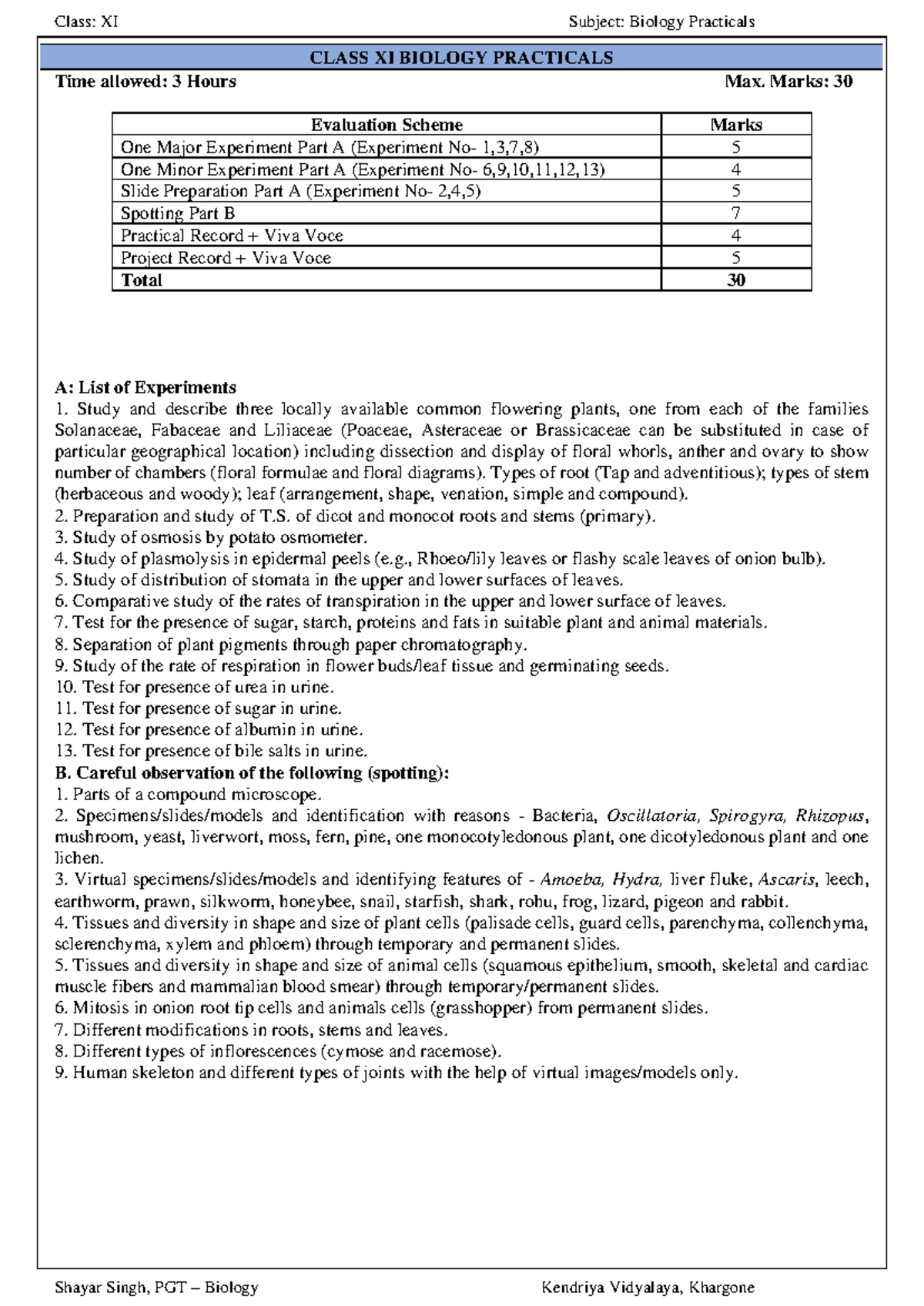CLASS XI BIOLOGY PRACTICALS: Comprehensive Guide for 2025-26 - Studocu