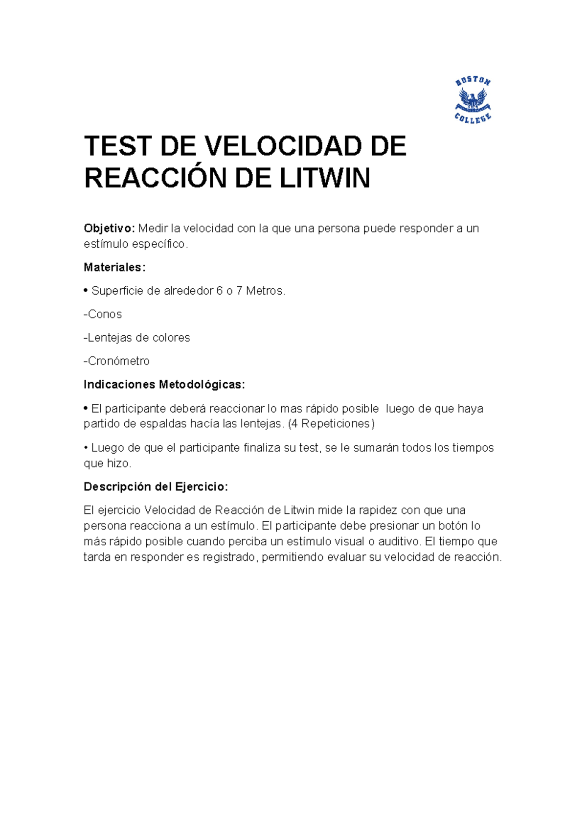 Trabajo CS: Test de Velocidad de Reacción de Litwin - Studocu