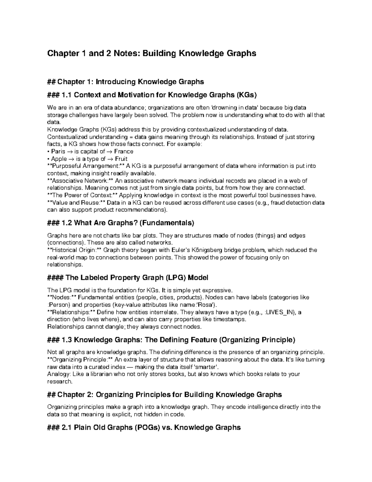 Chapter 1 & 2 Notes: Building Knowledge Graphs (LPG & Org. Principles ...