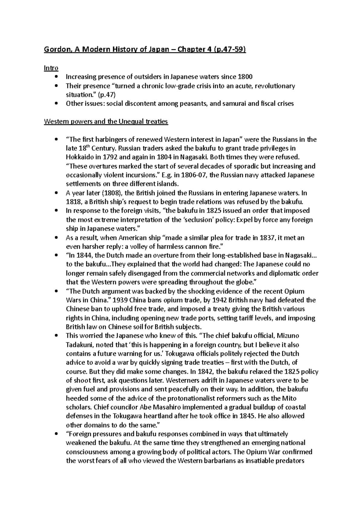 Meiji Restoration Reading Notes (Gordon, A Modern History of Japan ...