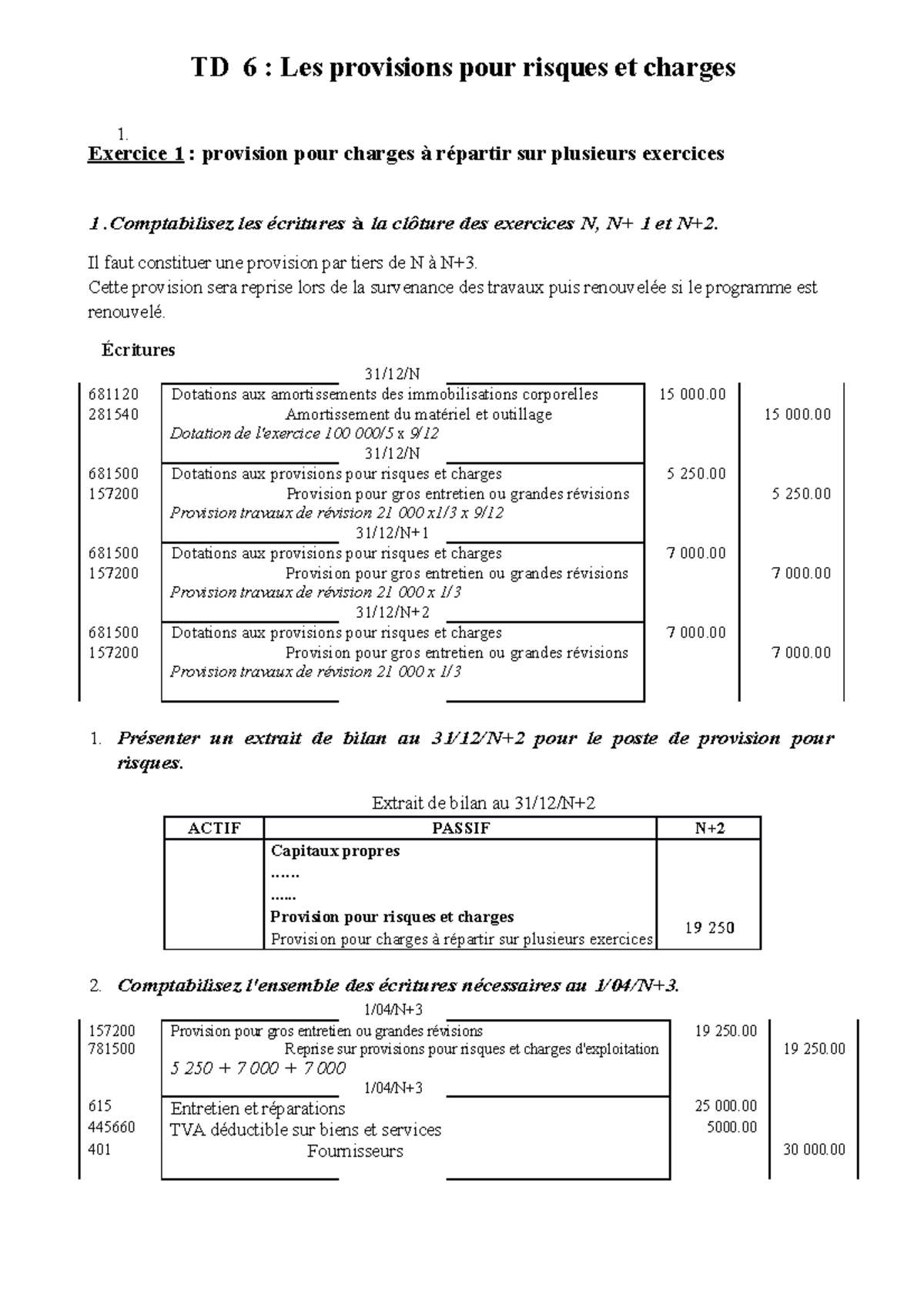 Corrigé-TD6 - correction des exercices de compta - TD 6 : Les provisions pour risques et charges ...