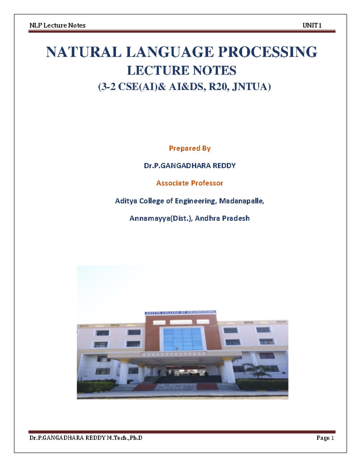 NLP Lecture Notes (CSE AI&DS III-II Sem) - Comprehensive Overview - Studocu