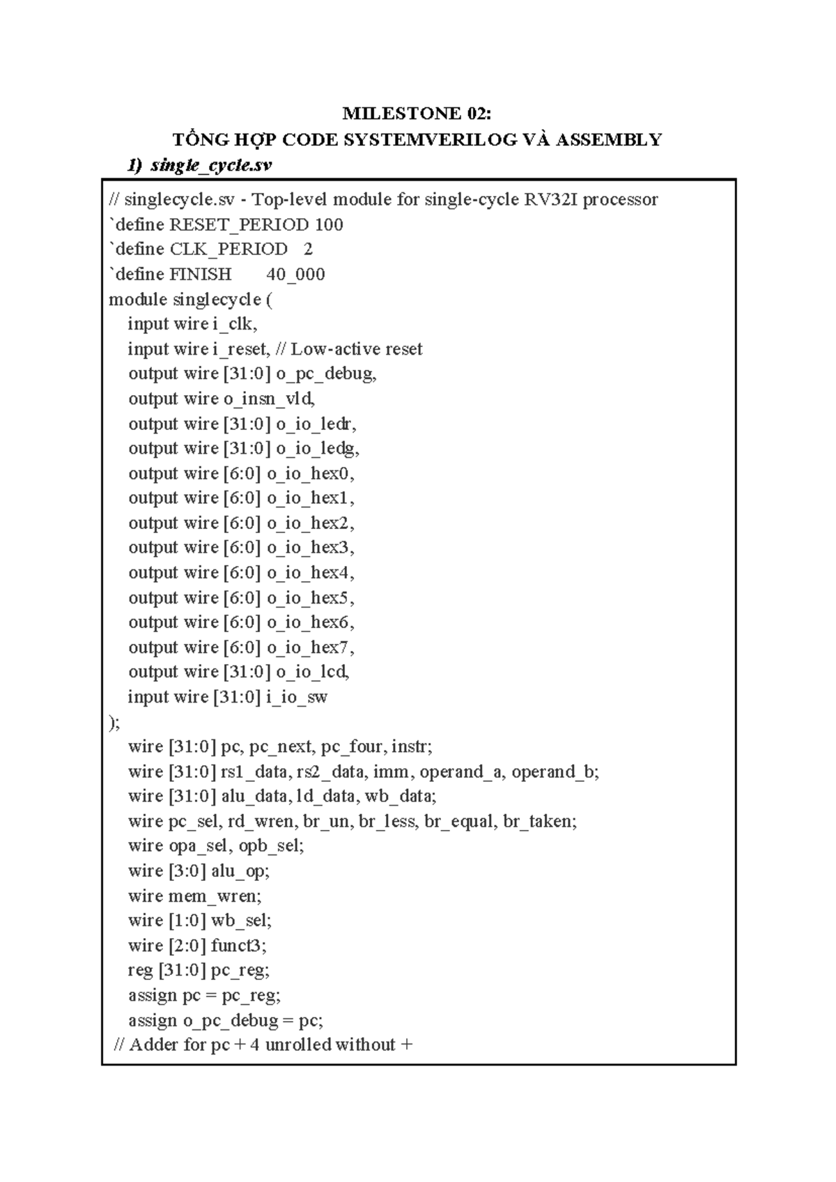 Milestone 02: Tổng Hợp Code SystemVerilog & Assembly - Studocu