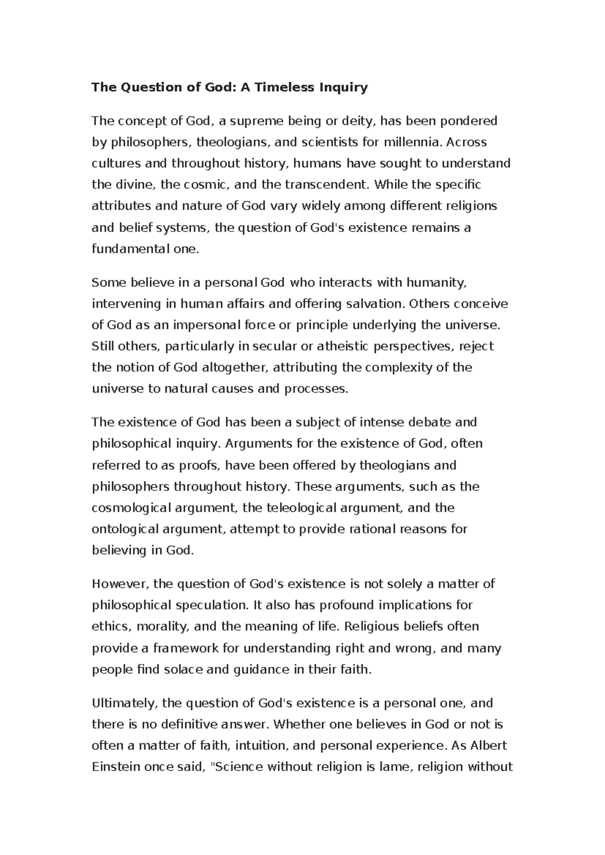 The Question of God - Assignment - The Question of God: A Timeless ...