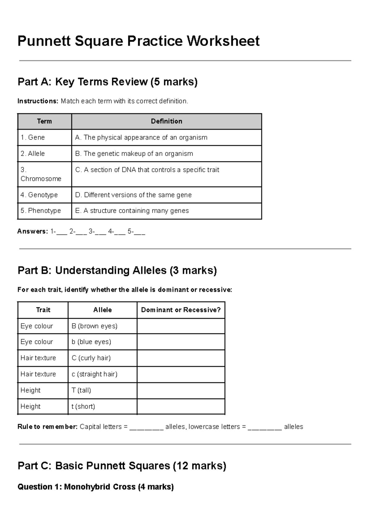Punnett Square Practice Worksheet (Genetics Review) - Studocu