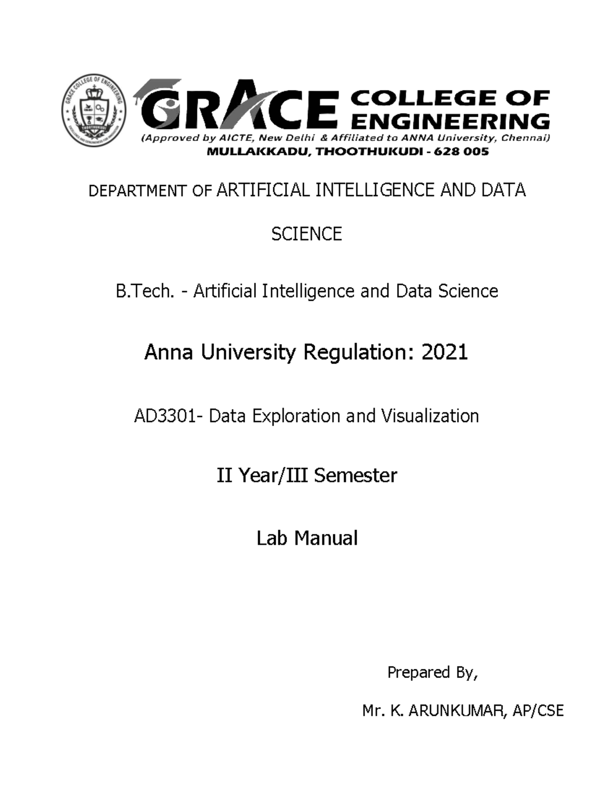 AD3301_DEV LAB: Data Exploration & Visualization Lab Manual - Studocu